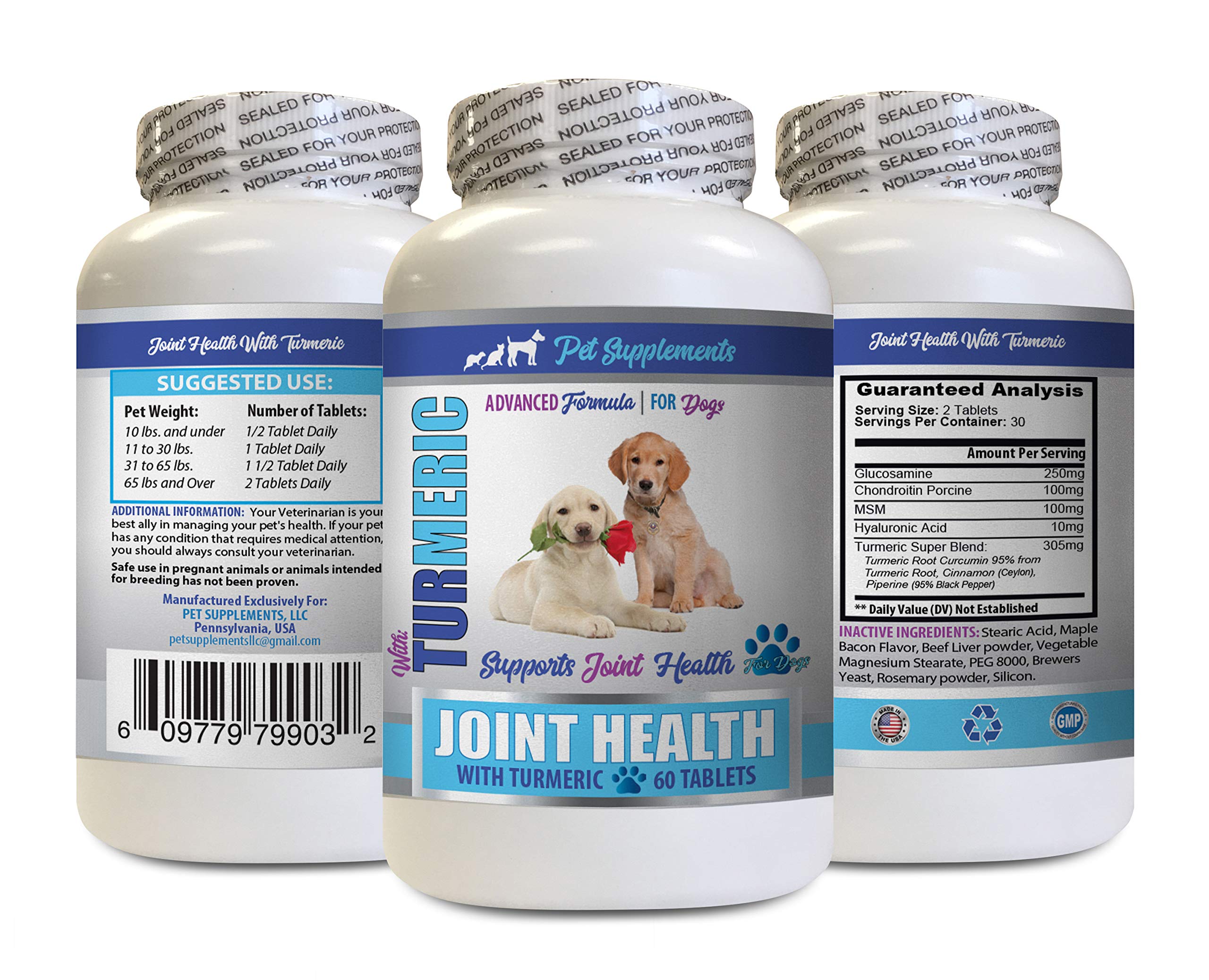 PET SUPPLEMENTS & NUTRITION LLC Dog Joint Supplement - Joint Health with Turmeric - MSM - GLUCOSAMINE - Hip Support - Dog glucosamine Turmeric - 60 Tablets (1 Bottle)