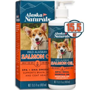 alaska naturals wild alaskan salmon fish oil for dogs skin and coat – epa + dha omega 3 oil - fatty acids dog supplements - fur coat and brain health - natural liquid food topper – 15.5 oz. pump