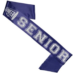 navy blue cheer senior sash - silver glitter cheer senior navy blue premium grade satin sash - senior night supplies for cheerleaders - navy blue satin (slv cheer)