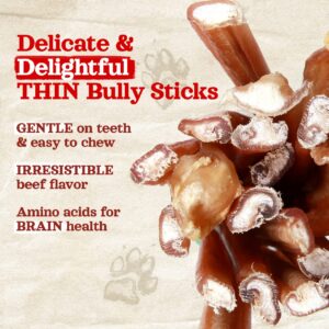 Natural Farm Thin Bully Sticks (6 Inch, 25 Pack), Natural Dog Dental Treats, Grain-Free, Preservative-Free, Low-Fat, & Fully Digestible - Best for Small, Senior or Light Chewers