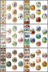 easter egg wraps for 42 hen eggs, 6 sleeves, 42 designs, heat shrink, pysanka #1