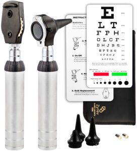 zyrev 2 in 1 otoscope oph set - perfect for nursing & medical students with carry case, sight chart & replacement ear speculums