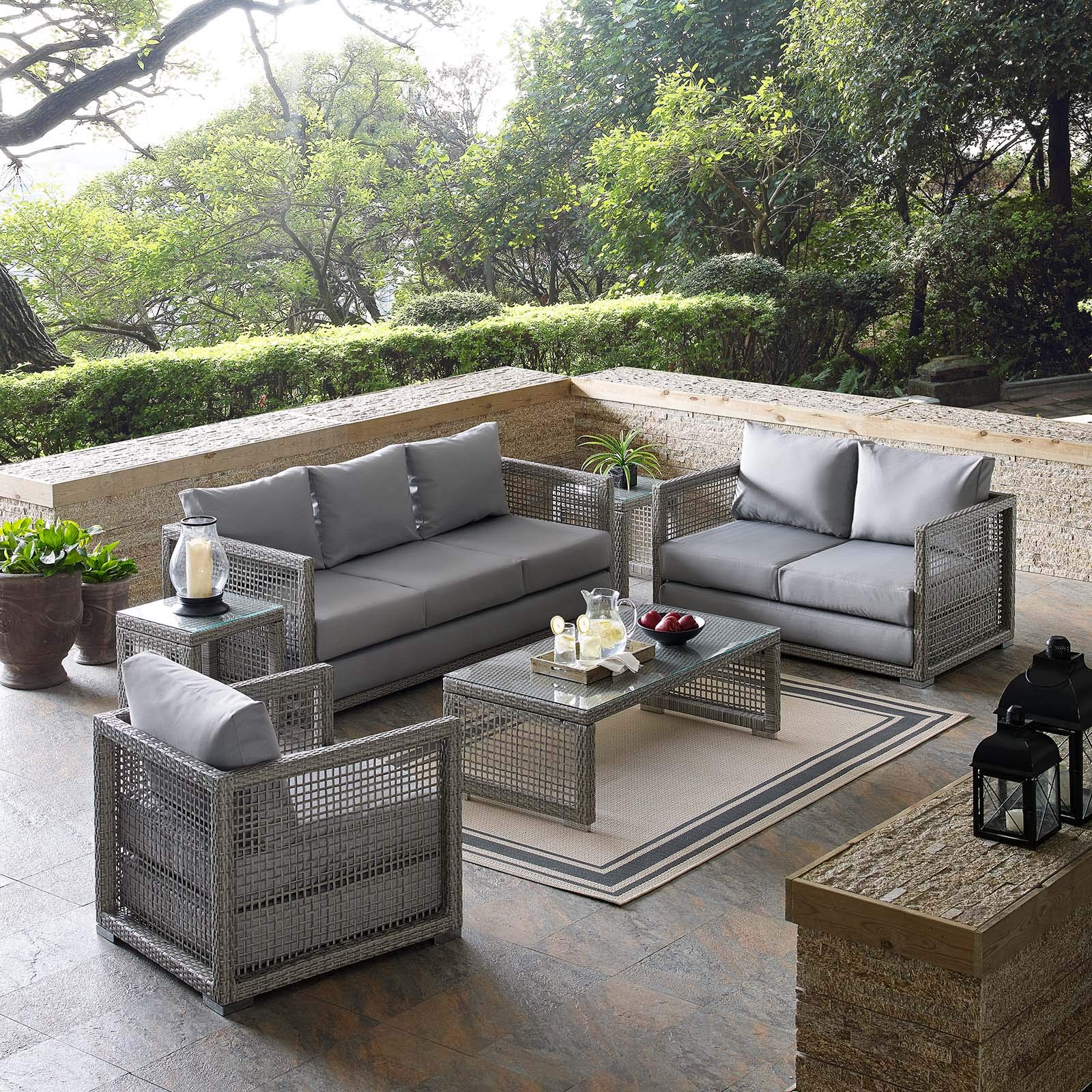 Modway Aura Outdoor Patio Wicker Rattan, 6 Piece Set, Gray Gray