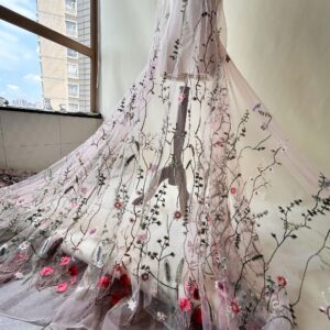 exquisite embroidered floral tulle alice dress gauze sewing lace fabric stylish costume ballgown prom skirt 58 inches width sold by 1 yard 4 styles (nude)