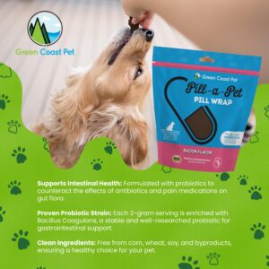 Green Coast Pet Pill-a-Pet Pill Wrap for Dogs Bacon Flavor | Made in USA | Probiotics | 60 Wraps