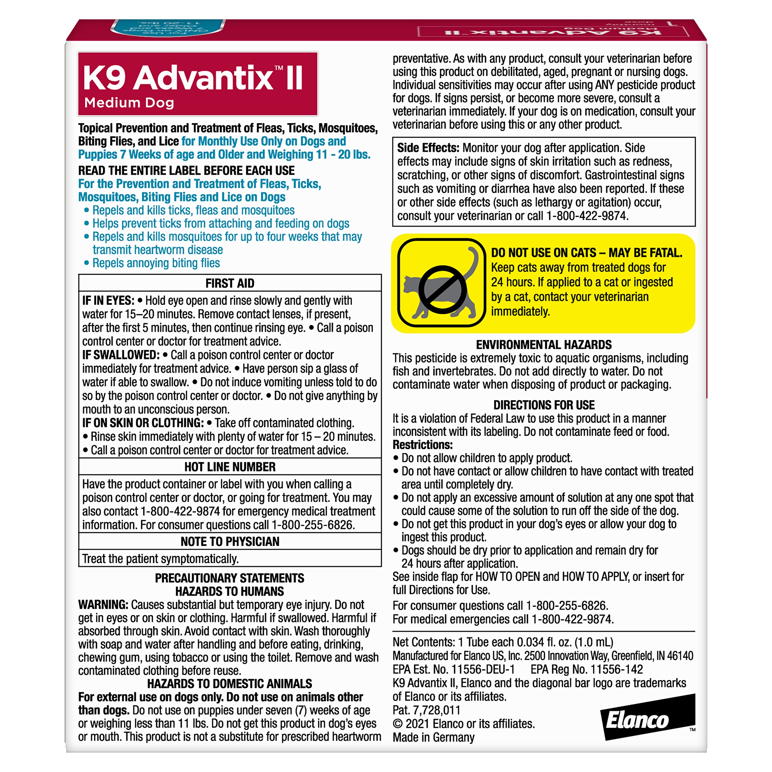 K9 Advantix II Medium Dog Vet-Recommended Flea, Tick & Mosquito Treatment & Prevention | Dogs 11-20 lbs. | 1-Mo Supply