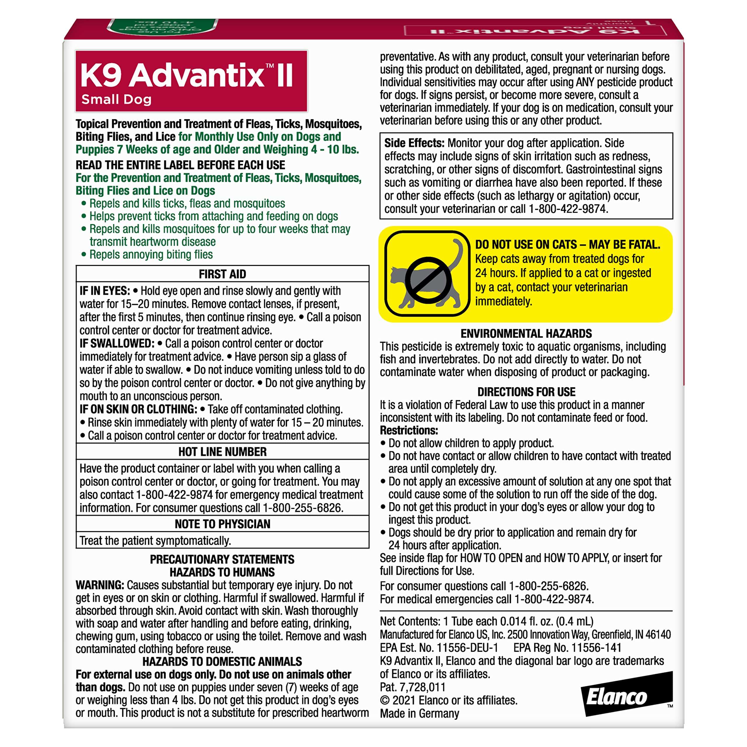 K9 Advantix II Small Dog Vet-Recommended Flea, Tick & Mosquito Treatment & Prevention | Dogs 4-10 lbs. | 1-Mo Supply