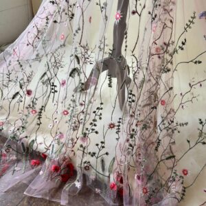 Exquisite Embroidered Floral Tulle Alice Dress Gauze Sewing Lace Fabric Stylish Costume Ballgown Prom Skirt 58 inches Width Sold by 1 Yard 4 Styles (Nude)