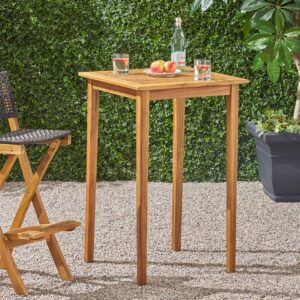 Christopher Knight Home Teresa Outdoor Minimalist Acacia Wood Square Bar Table Teak Finish