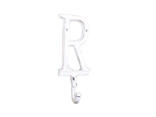 Hampton Nautical Whitewashed Cast Iron Letter R Alphabet Wall Hook 6" - Home Wall Decor - Decor