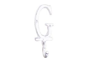 hampton nautical whitewashed cast iron letter g alphabet wall hook 6" - vintage cast iron - cast