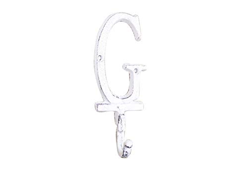 Hampton Nautical Whitewashed Cast Iron Letter G Alphabet Wall Hook 6" - Vintage Cast Iron - Cast