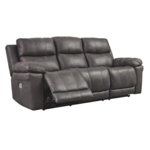 signature design by ashley erlangen faux leather adjustable power reclining sofa with usb charging, gray