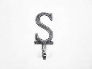 hampton nautical rustic silver cast iron letter s alphabet wall hook 6" - cast iron decor - cast