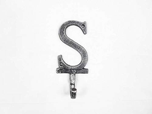 Hampton Nautical Rustic Silver Cast Iron Letter S Alphabet Wall Hook 6" - Cast Iron Decor - Cast