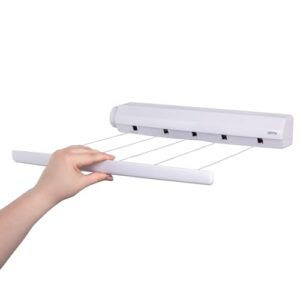 minky homecare 5 line retractable indoor clothesline - 5 x 14 feet wall mounted drying rack laundry line - 72 feet, white