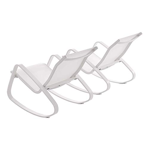 Modway Traveler Outdoor Patio Aluminum Mesh Rocking Sling Gliders, Two Lounge Chairs, White