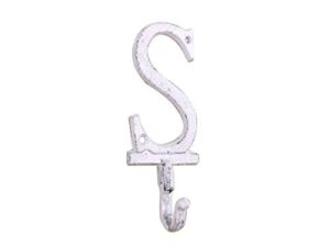 hampton nautical whitewashed cast iron letter s alphabet wall hook 6" - cast iron decor - cast i