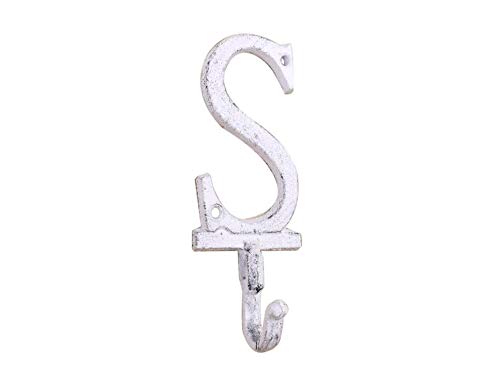 Hampton Nautical Whitewashed Cast Iron Letter S Alphabet Wall Hook 6" - Cast Iron Decor - Cast I