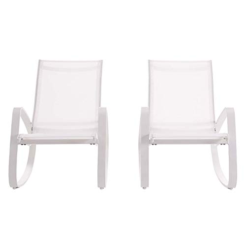 Modway Traveler Outdoor Patio Aluminum Mesh Rocking Sling Gliders, Two Lounge Chairs, White