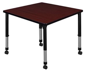 regency kee height adjustable mobile square classroom table, 36", mahogany