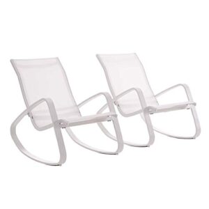 modway traveler outdoor patio aluminum mesh rocking sling gliders, two lounge chairs, white