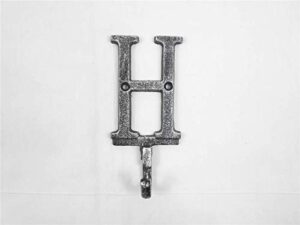 hampton nautical rustic silver cast iron letter h alphabet wall hook 6" - metal wall hanging - c