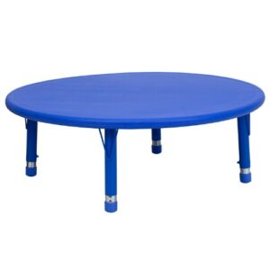 emma + oliver 45" round blue plastic height adjustable activity table