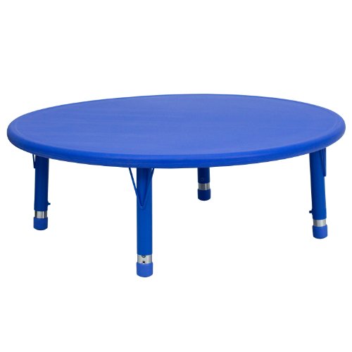 EMMA + OLIVER 45" Round Blue Plastic Height Adjustable Activity Table