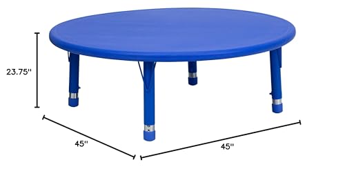 EMMA + OLIVER 45" Round Blue Plastic Height Adjustable Activity Table