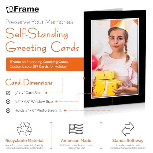 iFrame Self-Standing Greeting Card With Insert picture Frame | Genuine Matboard Cards And Envelopes | Hold 4 x 6 Inch Photo | Customizable For Holiday, Thank You Cards And Graduation Card (Pack Of 15)