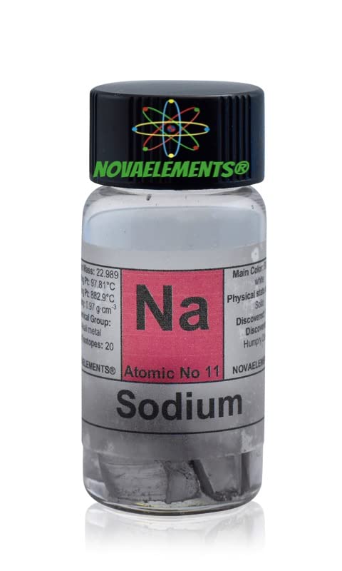 Sodium Metal Element 11 Sample, 99.8% Pure 1 Gram Under Mineral Oil Inside a Labeled Glass Vial…