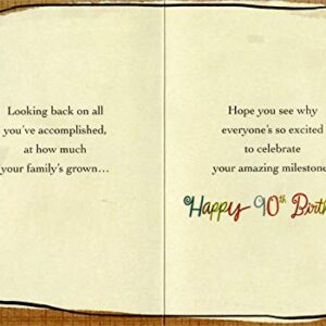 Designer Greetings Colorful Letters with Brown Crosshatch Frame Age 90 / 90th Birthday Card