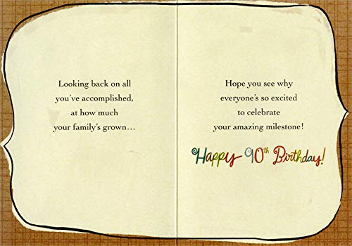 Designer Greetings Colorful Letters with Brown Crosshatch Frame Age 90 / 90th Birthday Card