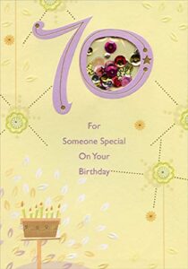 designer greetings for someone special sequin filled die cut window age 70 / 70th birthday card