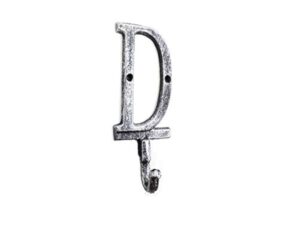 hampton nautical rustic silver cast iron letter d alphabet wall hook 6" - home wall decor - cast