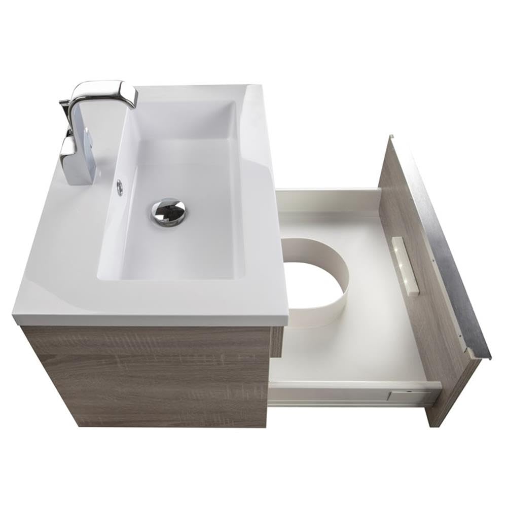 Cutler Kitchen and Bath Arlie 24 inch Wall Mounted Bathroom Vanity with Sink, Cultured Marble Top - Bathroom Sink Vanity with Multiple Soft Close Storage Drawers, Dorato