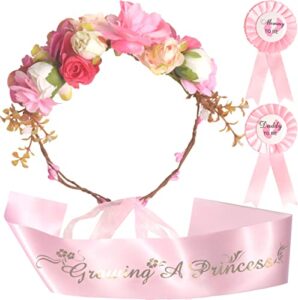 meant2tobe baby shower decoration for mom to be and dad to be, pink, brown flowers style tiara + pink & silver sash + pink & white daddy to be pin, maternity christmas gift for her nd him