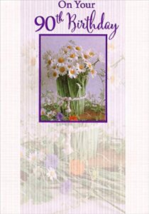 designer greetings daisies in purple foil frame age 90 / 90th birthday card