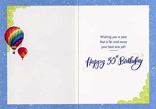 Designer Greetings 3D Hot Air Balloons Lenticular Motion Age 50 / 50th Birthday Card