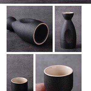 NEWQZ Japanese Sake Set, Traditional Ceramics Black Sake Serving Sets 7 Pcs include 1 Pot and 6 Cups