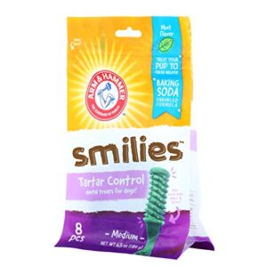 Arm & Hammer for Pets Smilies Dental Chews for Dogs | Dental Chews Fight Bad Dog Breath, Plaque & Tartar Without Brushing | Fresh Mint Flavor, 8 Pieces Dog Dental Treats, 4 Pack