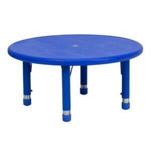 emma + oliver 33" round blue plastic height adjustable activity table