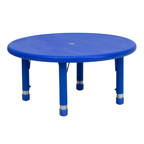 EMMA + OLIVER 33" Round Blue Plastic Height Adjustable Activity Table