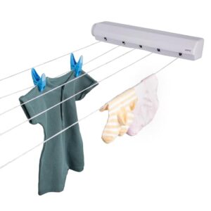 Minky Homecare 5 Line Retractable Indoor Clothesline - 5 x 14 Feet Wall Mounted Drying Rack Laundry Line - 72 Feet, White