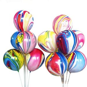 alier 50 pcs rainbow agate marble latex balloons 12 inch, color marble tie dye swirl effect balloons for easter party decoration, wedding, birthday party decor