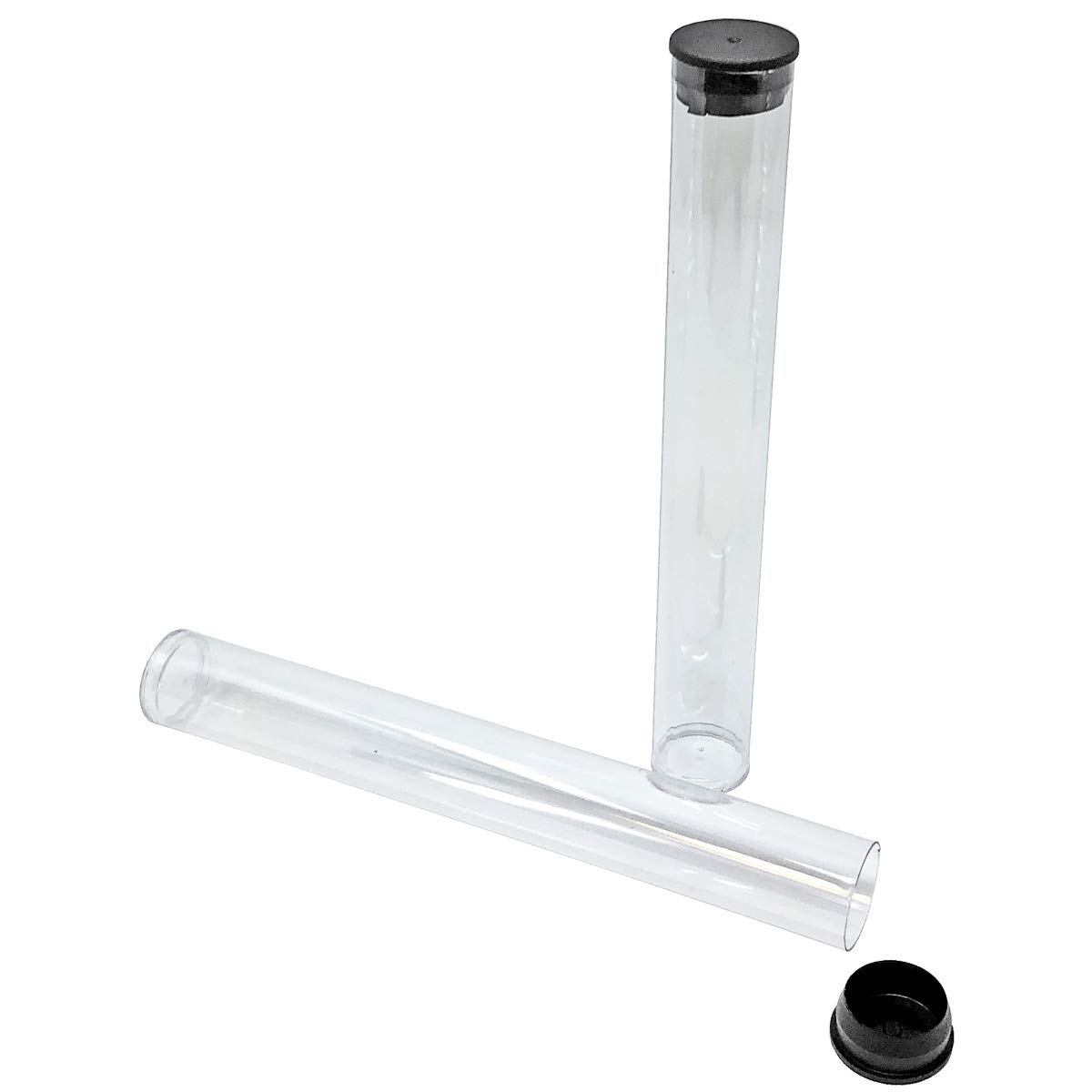 Prestige Import Group - 7/8" Interior Diameter Clear Plastic Empty Storage Tubes - Flat Bottom - 80ml Capacity, Press Fit Black Cap - 10 Pack