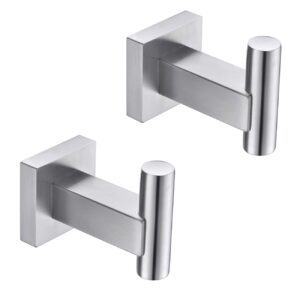 hoooh bathroom towel hook, brushed stainless steel coat/robe clothes hook for bath kitchen garage wall mounted (2 pack), b101-bn-p2