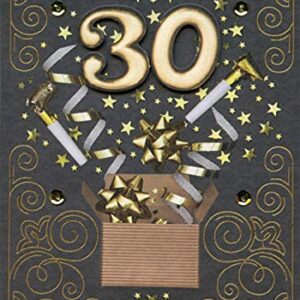 Designer Greetings Tip on 30 with Gold Foil Swirls on Black Hand Decorated Keepsake Age 30 / 30th Birthday Card