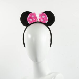 CHuangQi Mouse Ears Headband 2pcs, Solid Black and Pink Bow with Polka Dot, Party Favors